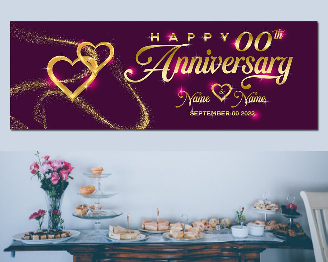 Wedding Anniversary Banner Custom Name Happy Anniversary Sign Happy ...