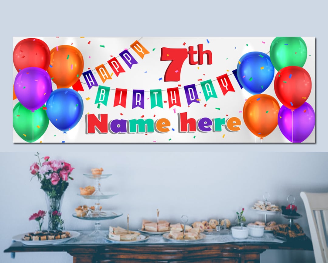 Happy 7th Birthday Banner Happy Birthday Sign Custom Name - Etsy