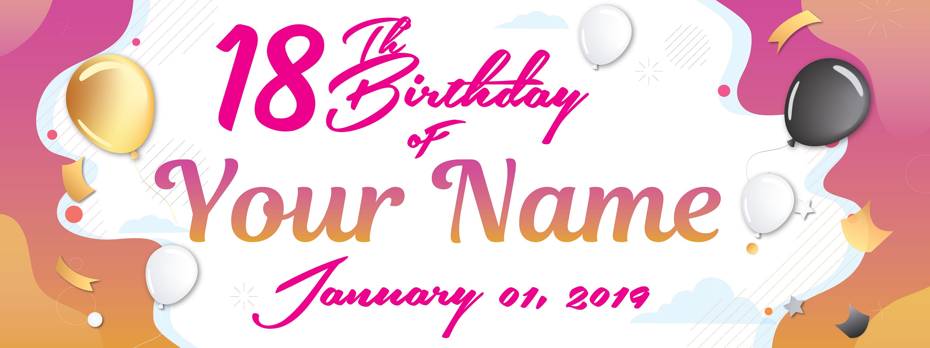 18th Birthday Banner Custom Name Pink Gold Balloon - Etsy