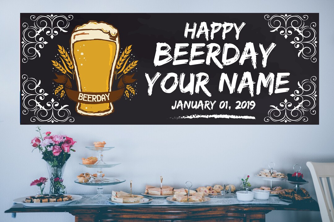 Beer Birthday Banner, Personalized Custom Banner, Adult Happy Birthday ...