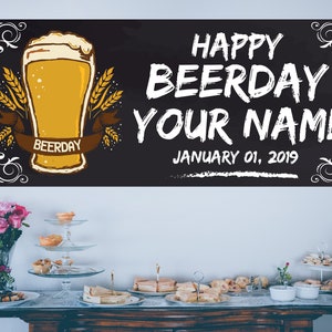 Beer Birthday Banner, Personalized Custom Banner, Adult Happy Birthday ...