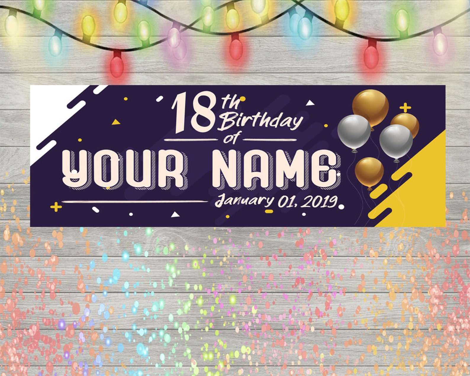 18th Birthday Banner Personalized Sign Purple Gold Silver - Etsy