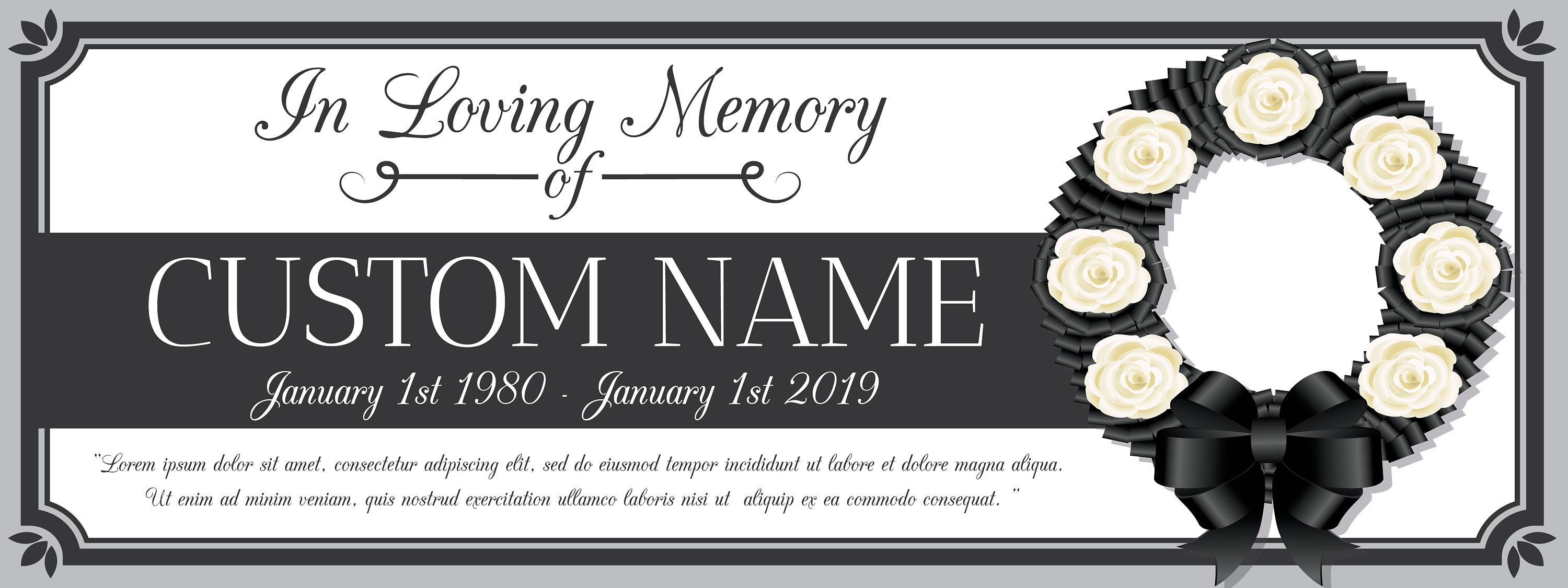 Floral Wreath Funeral Memorial Banner Custom Personalized - Etsy