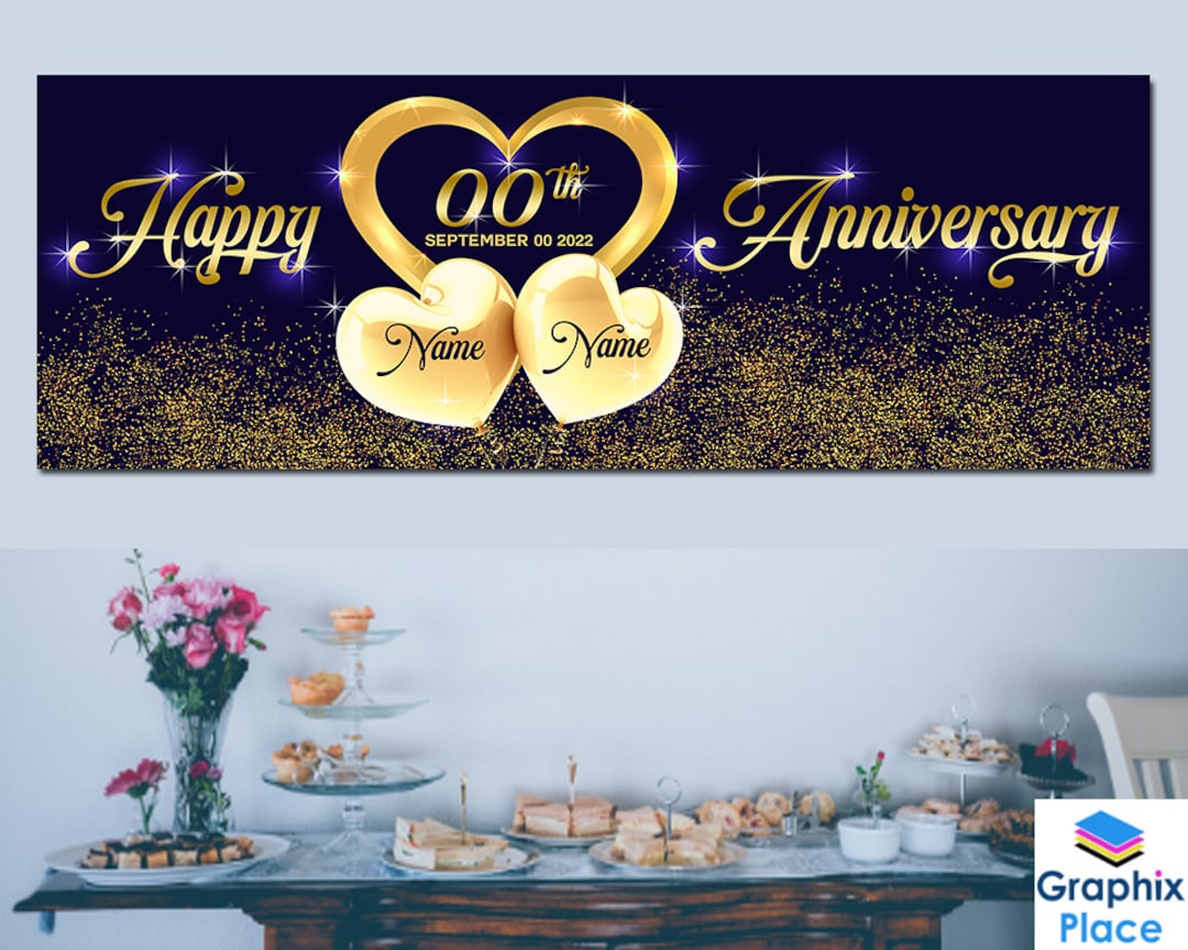 Wedding Anniversary Banner Custom Name Happy Anniversary Sign Happy ...
