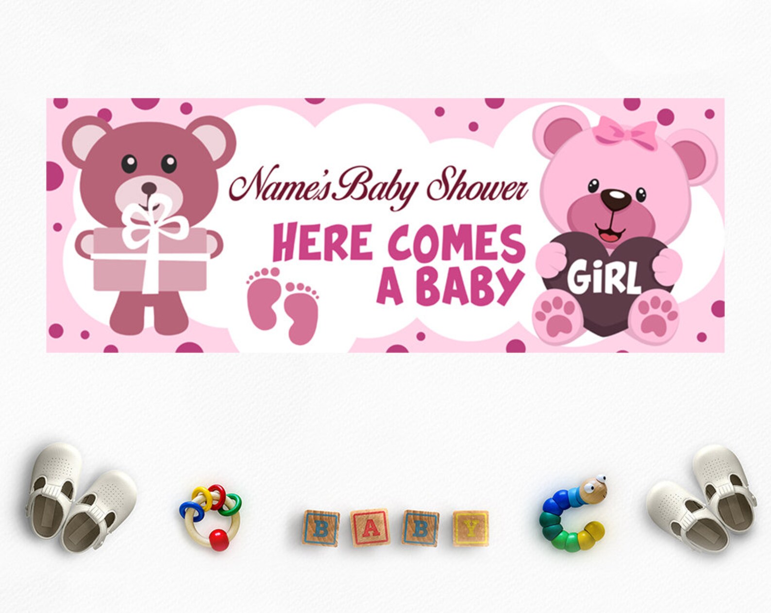 Teddy Bear Banner Girl Baby Shower Pink Baby Shower Baby - Etsy