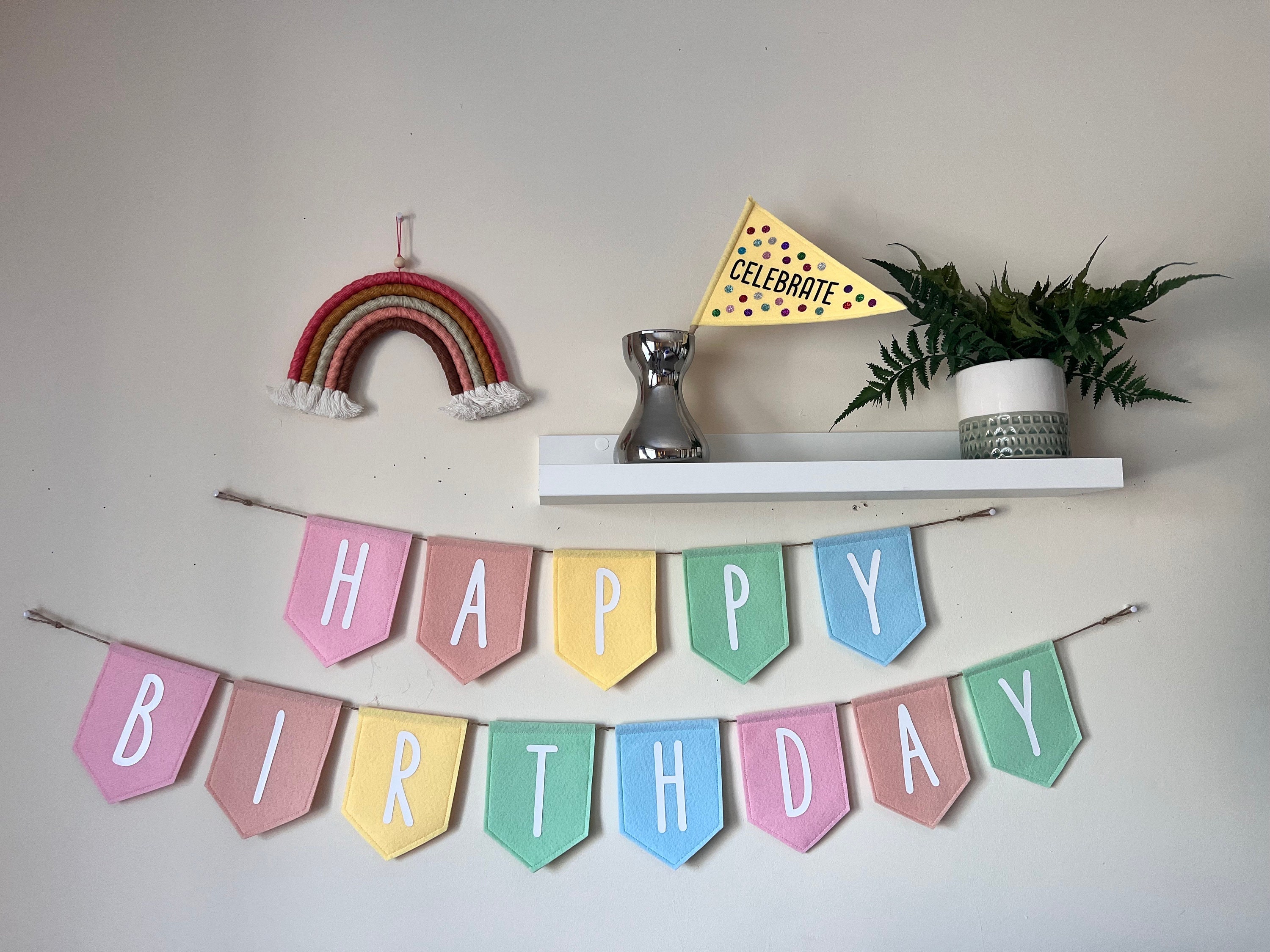 Happy Birthday Felt Bunting - Rainbow Pastels Garland - Felt Flag ...