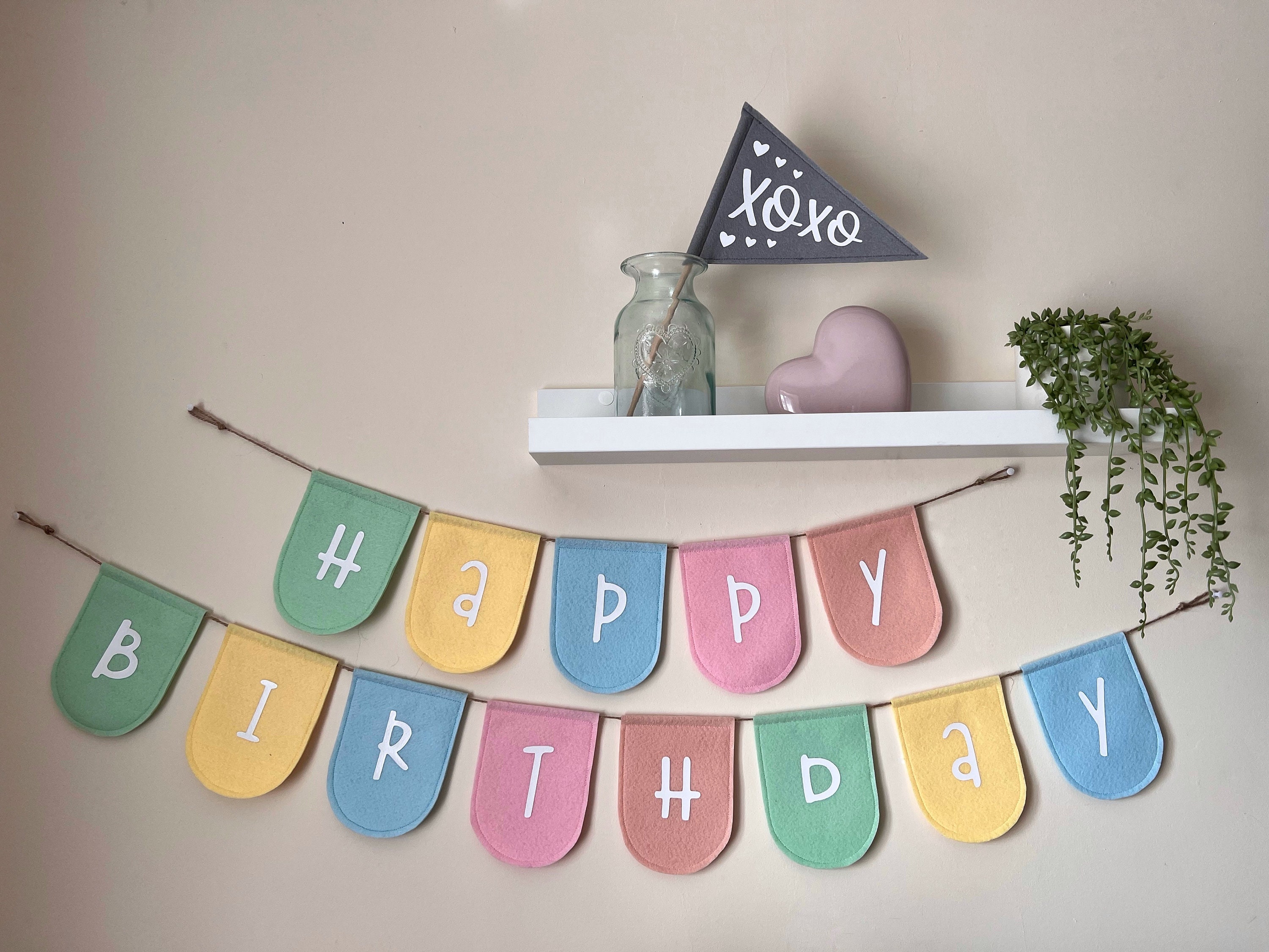 Happy Birthday Felt Bunting Rainbow Pastels Garland Felt Flag Spearhead ...