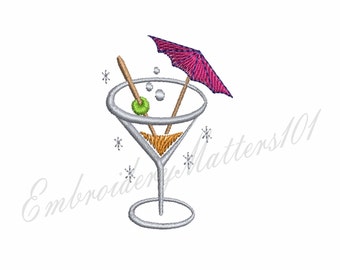 Cocktail Embroidery Design, Cocktail Recipe Embroidery, Martini ...