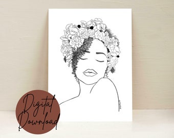 Afro Line Art | Etsy