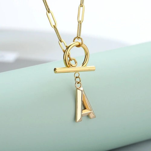 Toggle Clasp Capital Letter Initial Necklace Gift for Her - Etsy