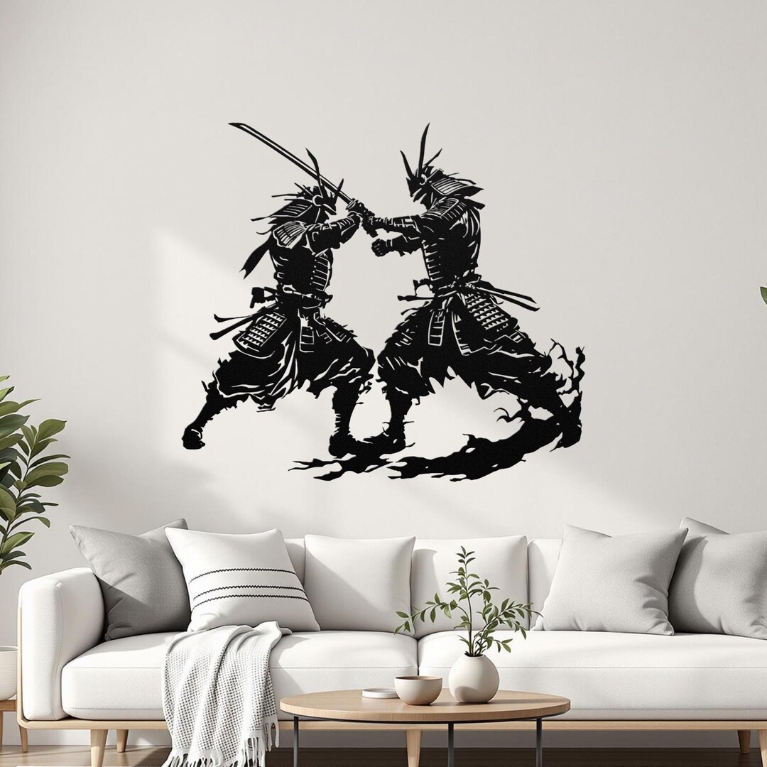 Samurai Duel Metal Wall Art Warrior Battle Scene Steel Decor Japanese ...