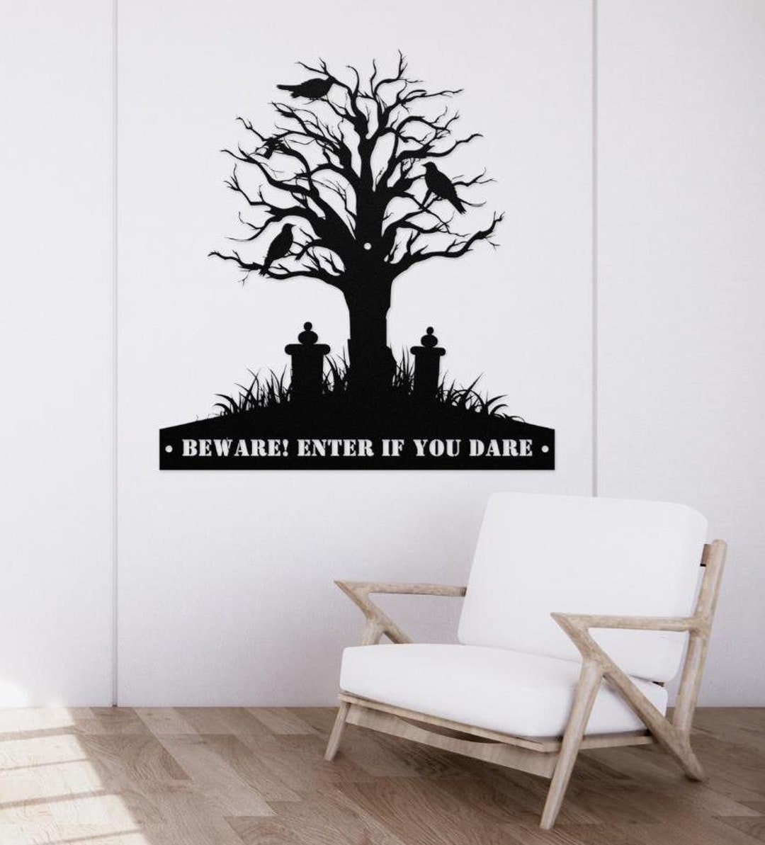 Beware Enter If You Dare Metal Sign Halloween Die Cut Spooky Tree ...