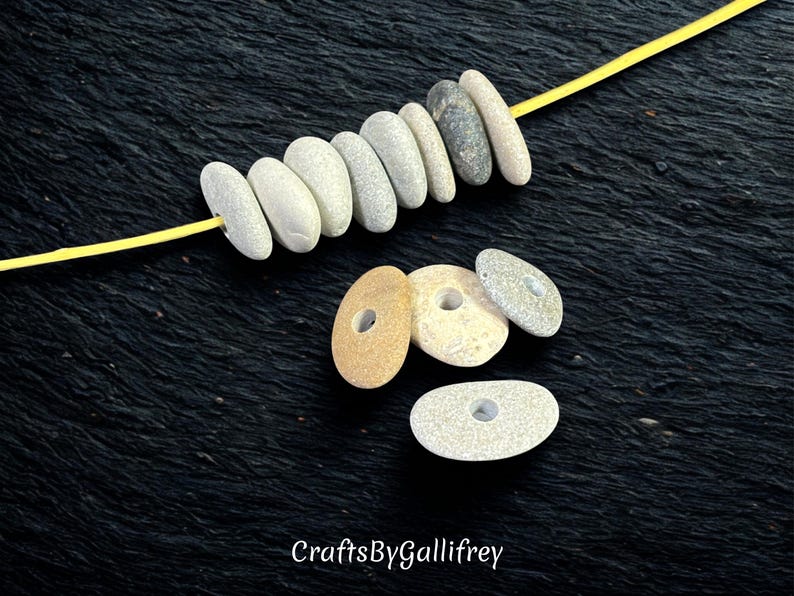 Hand Drilled Assorted Beach Stone Beads: Small Natural Flat Rock Spacer ...