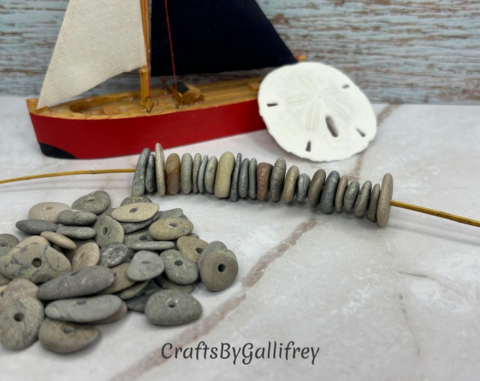 Hand Drilled Assorted Beach Stone Beads, Tiny Natural Flat Rock Spacer ...