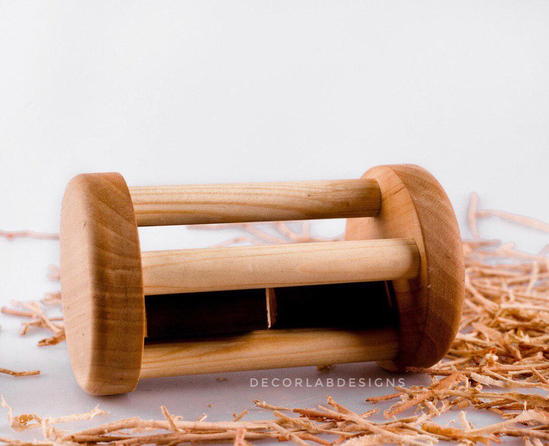 Organic Baby Rattle Traditional Rolling Rattle Wooden Baby Toy Toddler ...