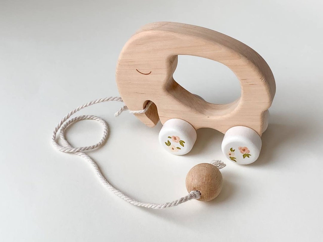 Wooden Pull Toy Elephant Handmade Wooden Toy Provence Style Toddler Toy ...