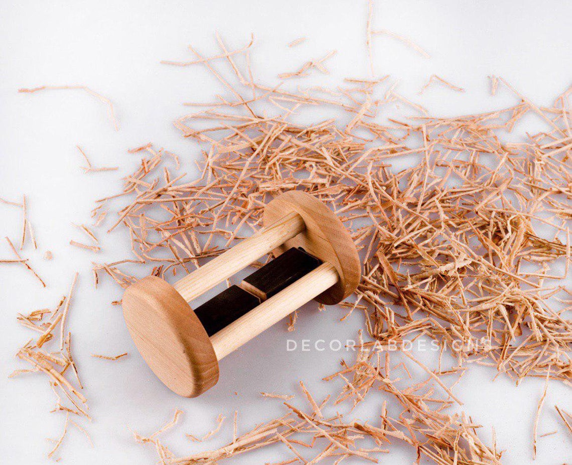 Organic Baby Rattle Traditional Rolling Rattle Wooden Baby Toy Toddler ...