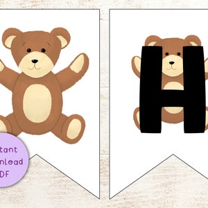 Printable Teddy Bear Happy Birthday Bunting / Bear Banner Birthday PDF ...