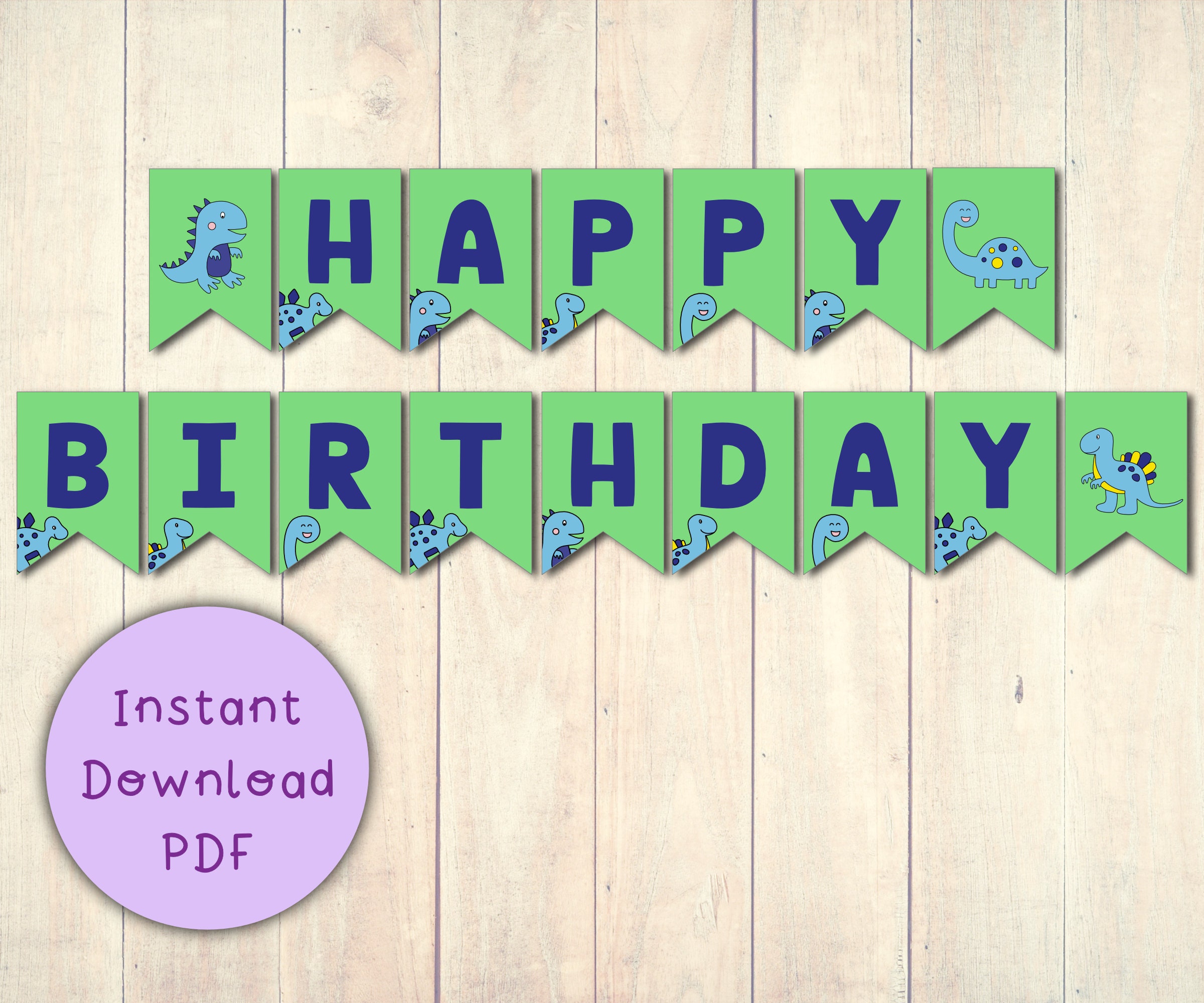 Printable Dinosaur Happy Birthday Bunting / Banner Birthday PDF ...