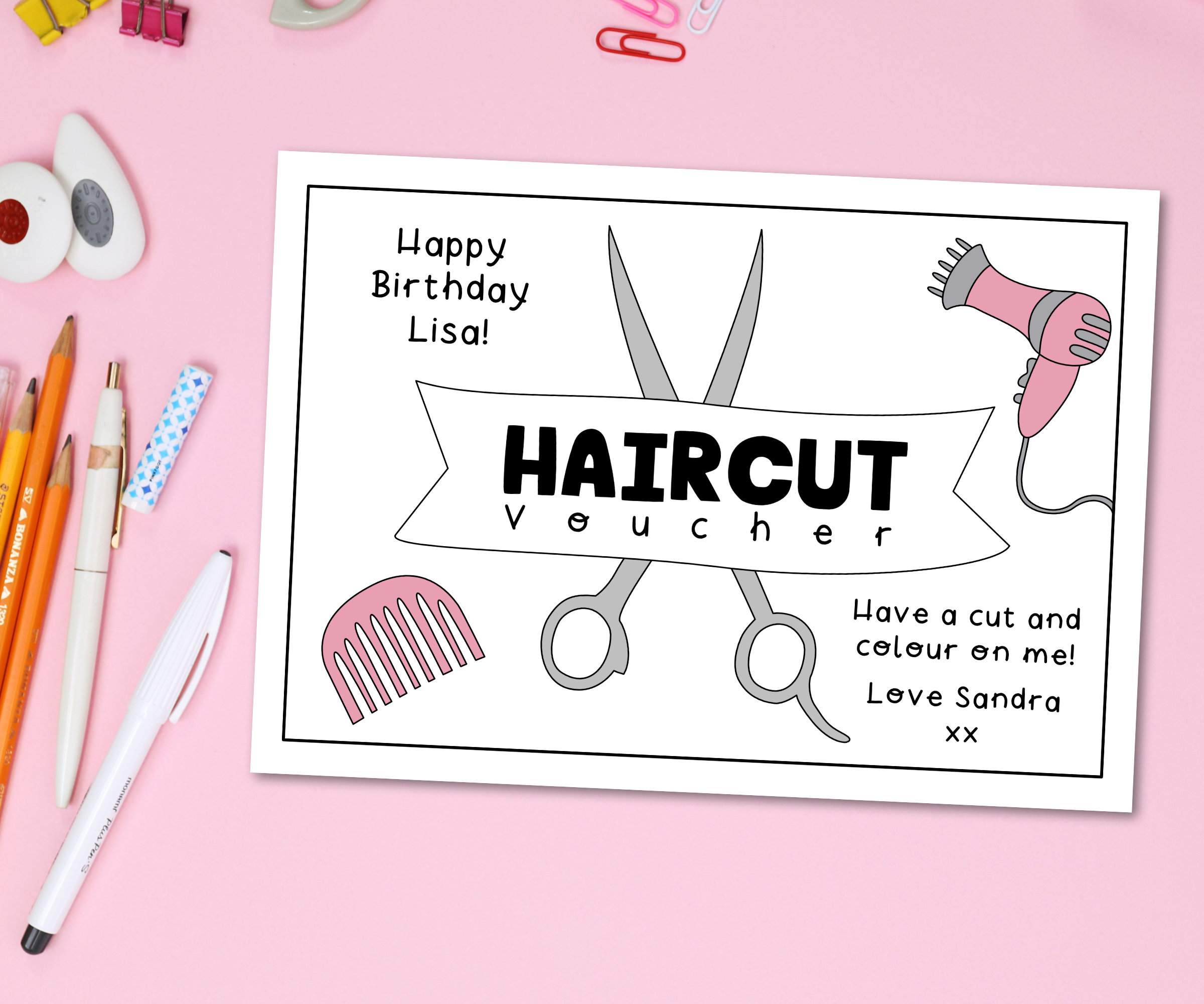 Haircut Gift Voucher Coupon Printable Digital Download PDF / Female ...