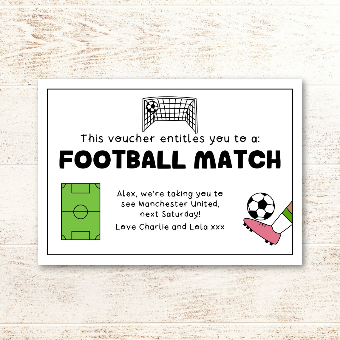 Football Match Voucher Printable PDF Coupon / Last Minute Gift / Friend ...