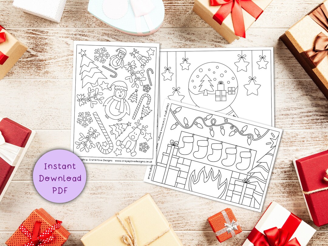 Printable Christmas Colouring Pages / Set of 3 PDF / Instant Download ...