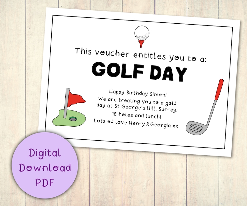 Golf Day Gift Voucher Coupon Printable Digital Download PDF / Last ...