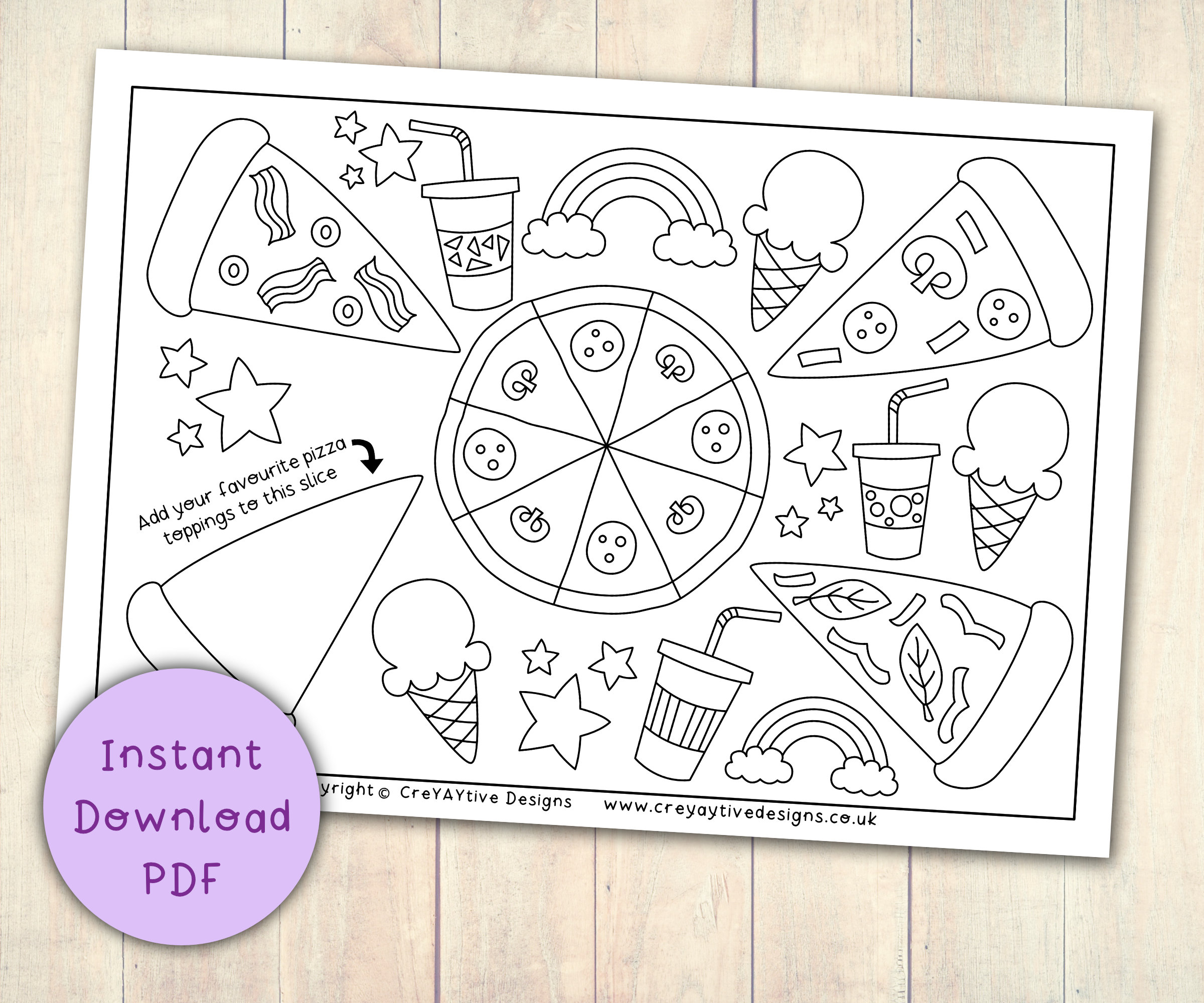 Printable Pizza Party Colouring Page / Kids Colouring Activity ...