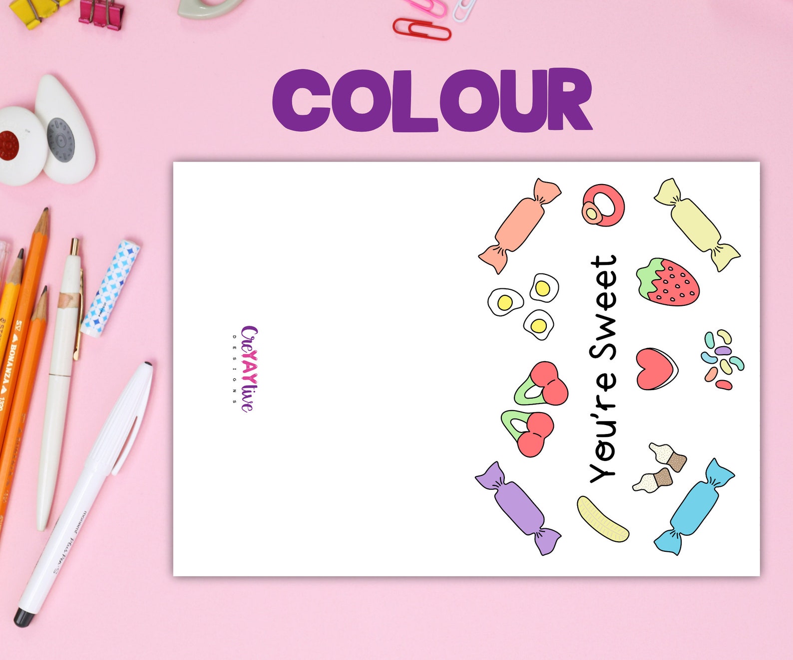 Printable Cute Sweetie Colour in Card / Kids Valentines Colouring Pun ...