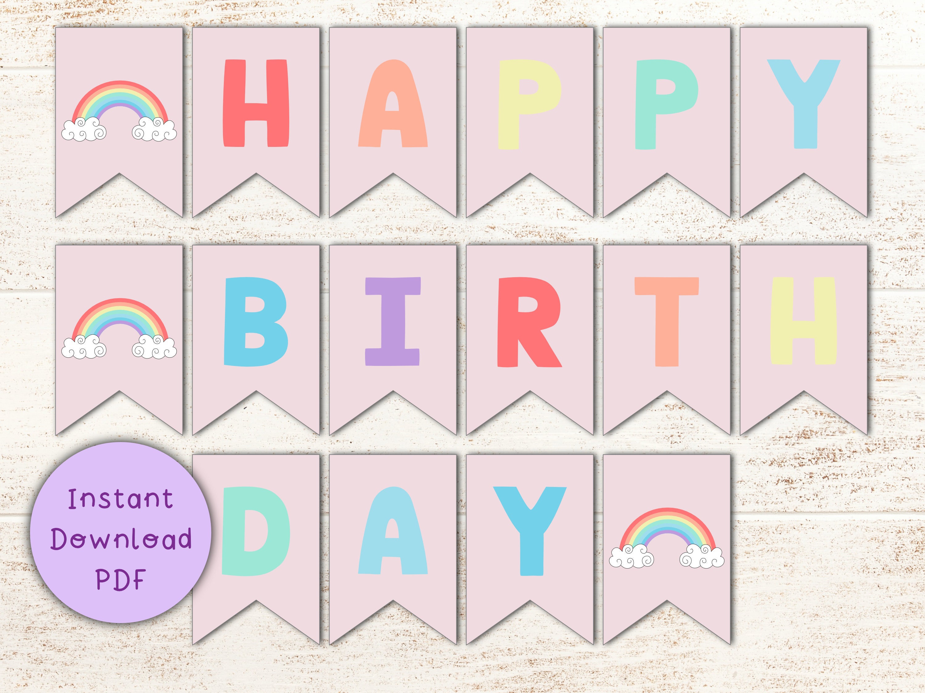 Printable Rainbow Happy Birthday Bunting / Banner Birthday PDF - Etsy UK