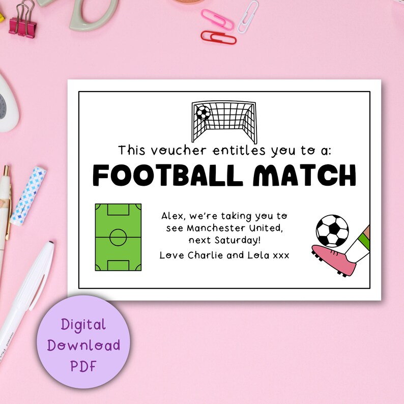 Football Match Voucher Printable PDF Coupon / Last Minute Gift / Friend ...