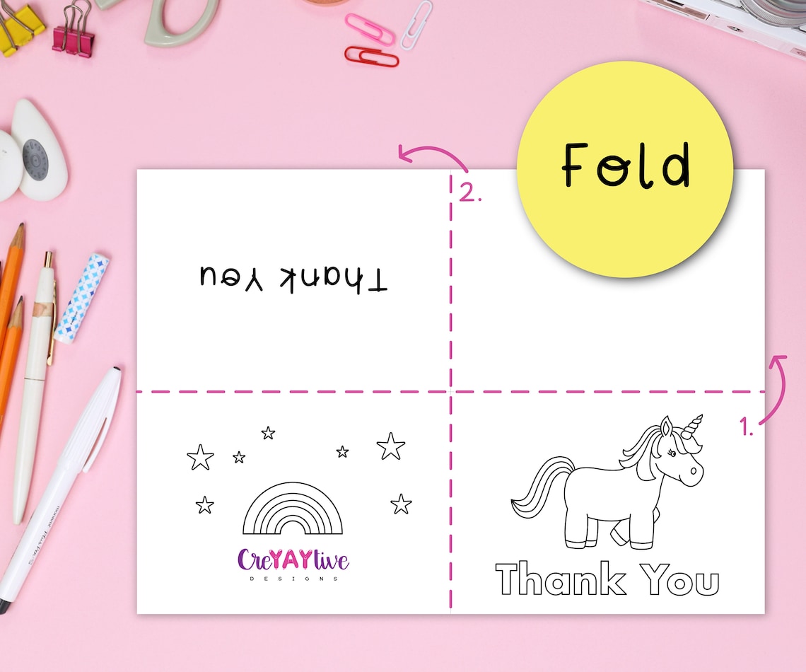 Printable Unicorn Thank You Card / Kids Colouring Card / | Etsy