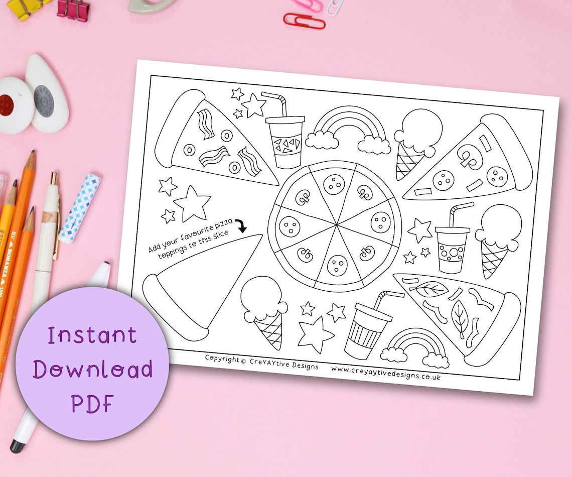 Printable Pizza Party Coloring Page: Kids Sleepover Activity (PDF) - Etsy