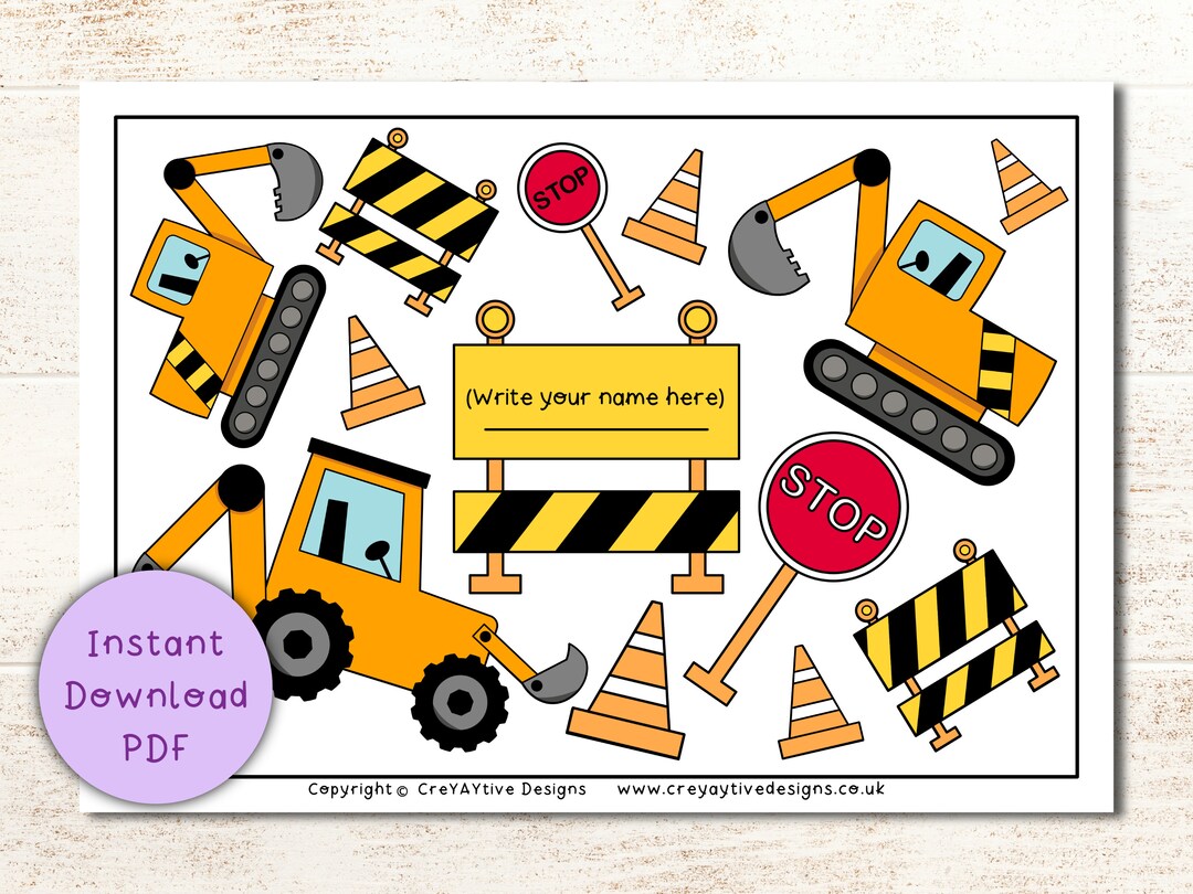 Printable Construction Colouring Placemat / Digital Download Digger ...
