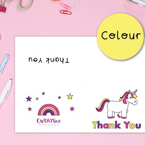 Printable Unicorn Thank You Card / Kids Colouring Card / Instant ...
