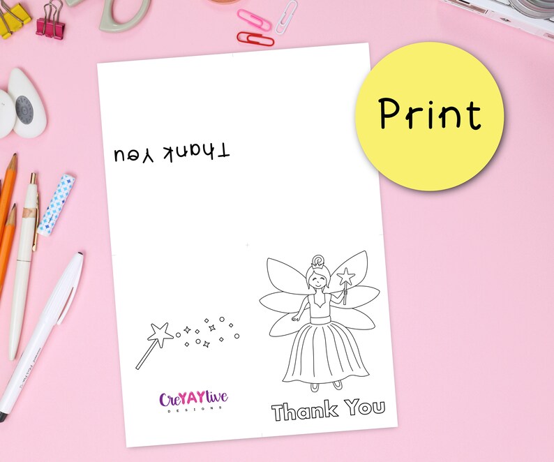 Printable Fairy Thank You Card / Kids Colouring Card / Instant | Etsy