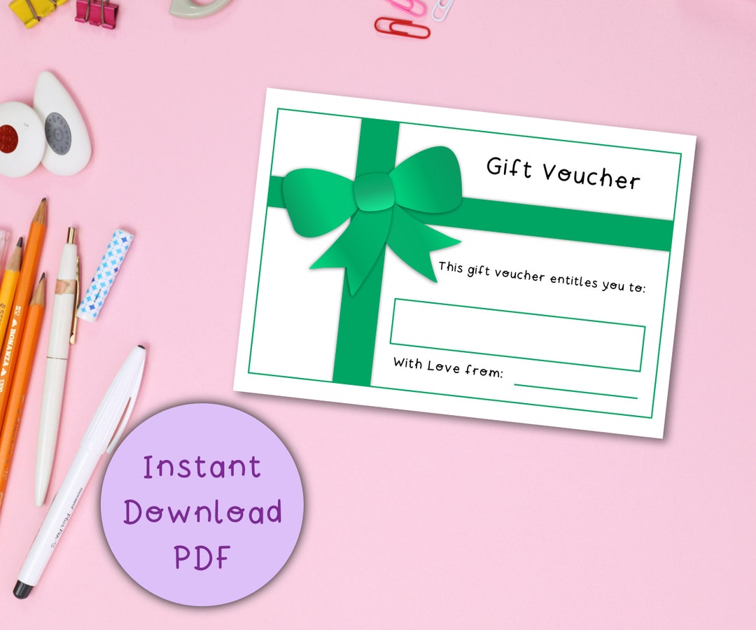 Green Gift Voucher Coupon Printable Digital Download PDF - Etsy