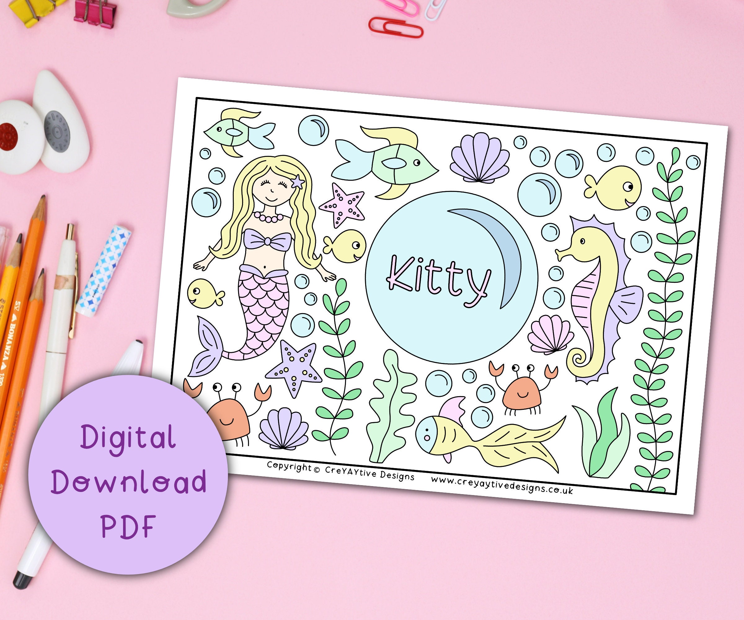 Personalised Mermaid Colouring Party Favour Printable / Digital ...