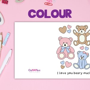 Valentines Day Kids Activity Printable Colour in Cards / Cute Colouring ...