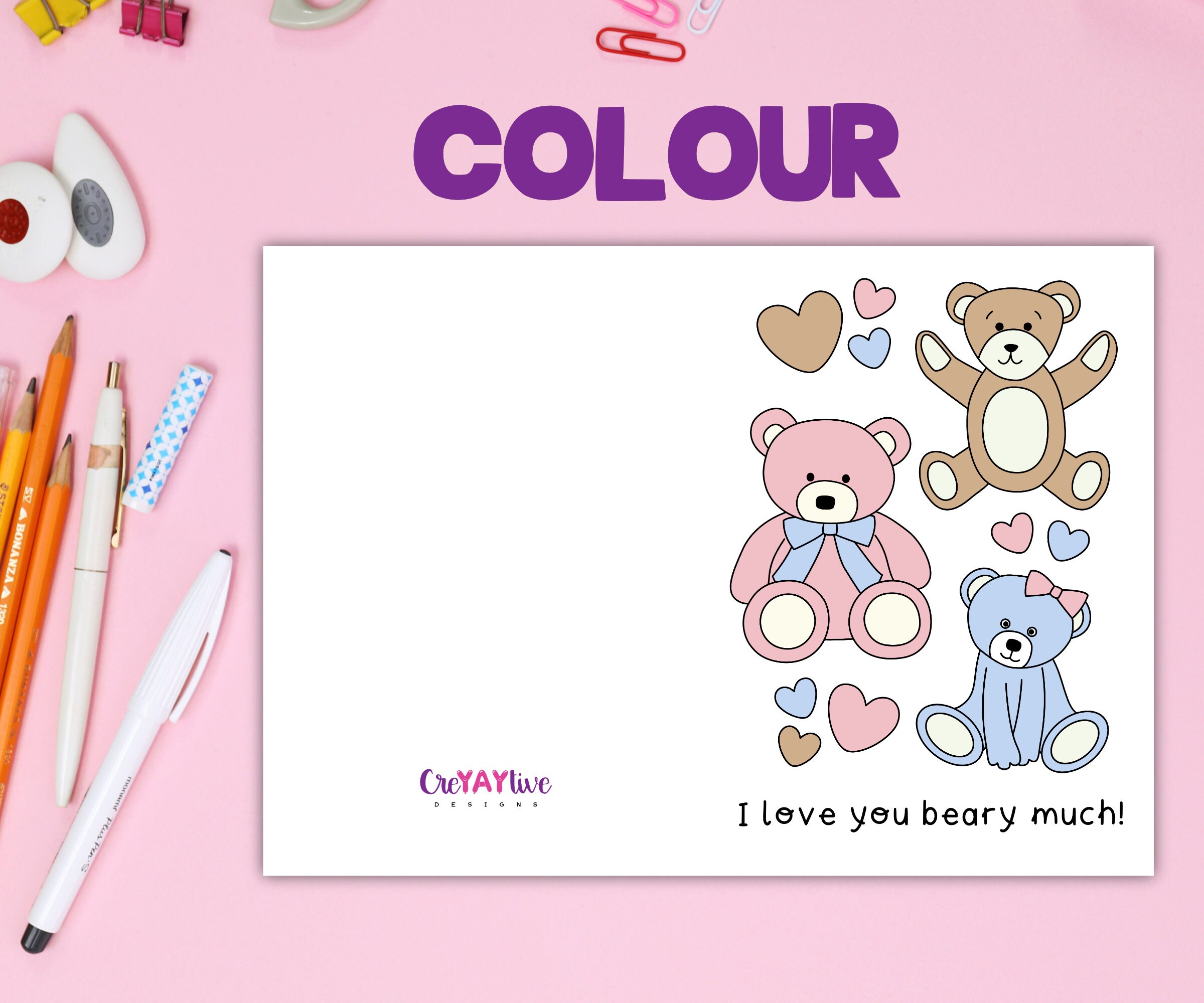 Valentines Day Kids Activity Printable Colour in Cards / Cute Colouring ...