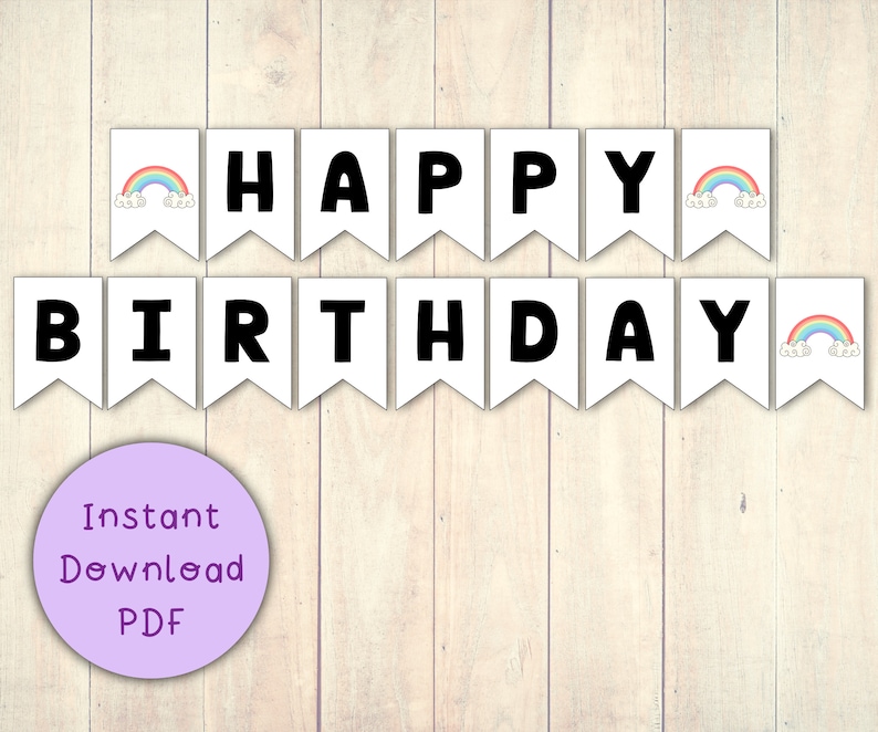 Printable Rainbow Happy Birthday Bunting / Banner Birthday PDF - Etsy UK