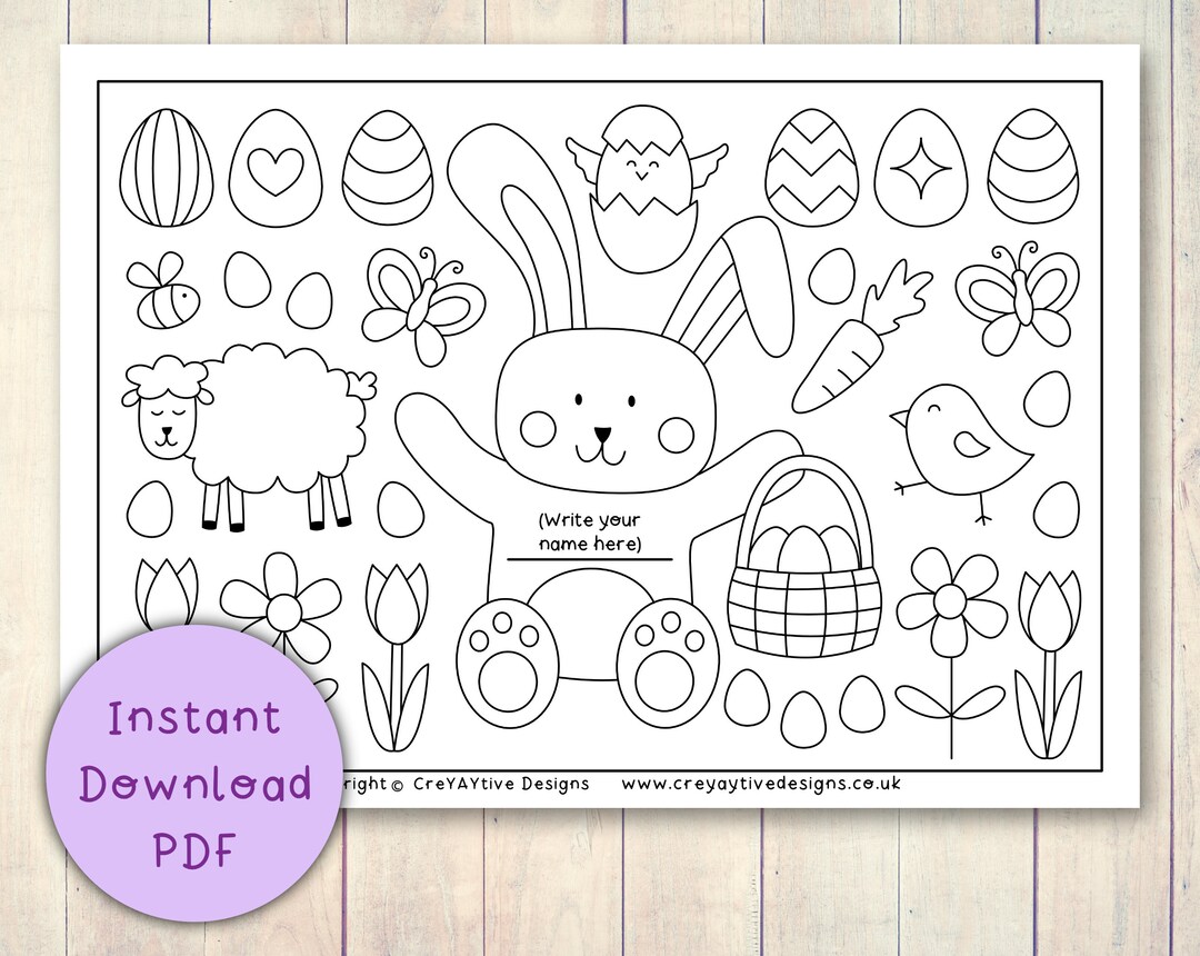 Printable Easter Bunny Colouring Placemat (PDF Download) - Etsy