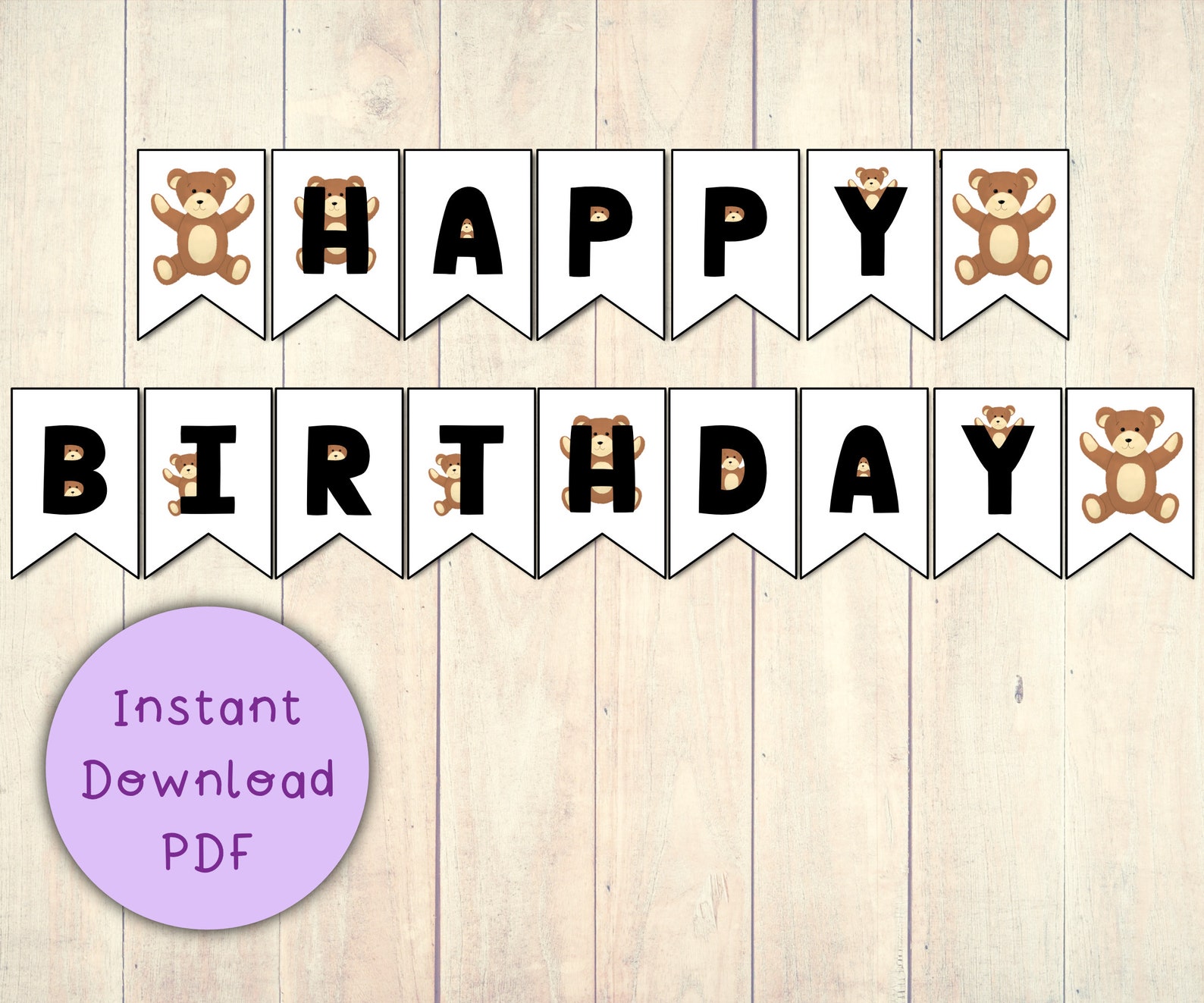 Printable Teddy Bear Happy Birthday Bunting / Bear Banner - Etsy