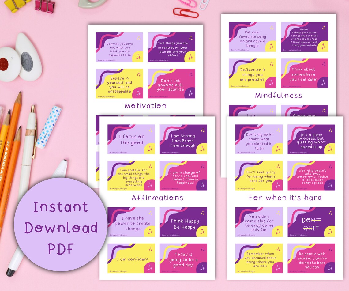 Printable Motivational Affirmation Cards / Self Care Mindful Moment ...