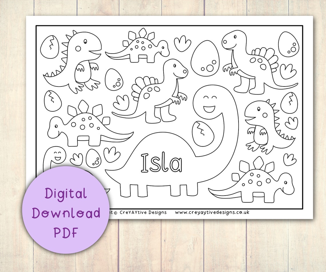 Printable Dinosaur Colouring Placemat / Digital Download Dinosaur ...