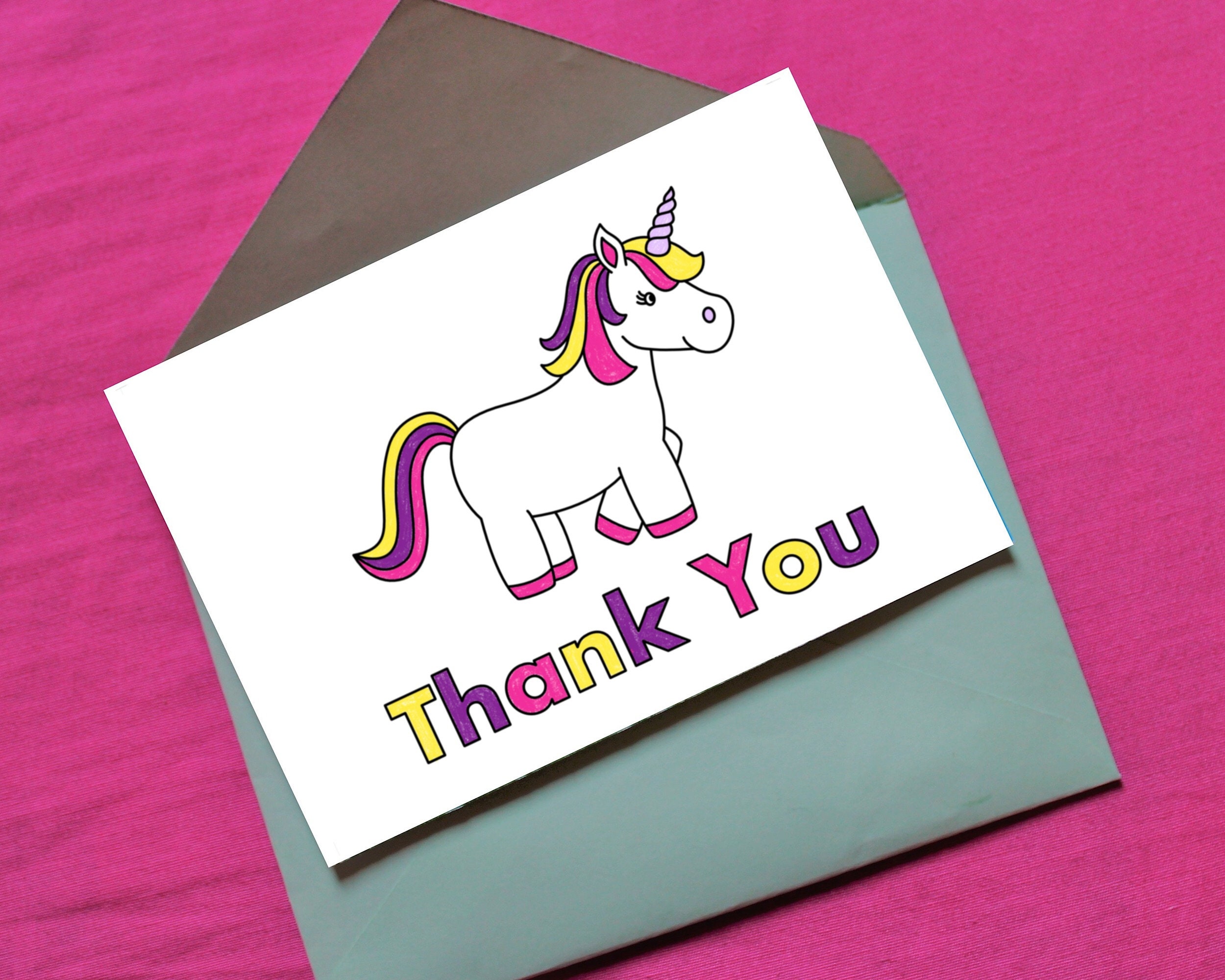 Printable Unicorn Thank You Card / Kids Colouring Card / Instant ...