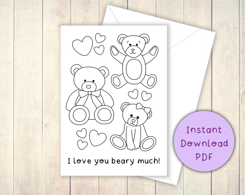 Valentines Day Kids Activity Printable Colour in Cards / Cute Colouring ...