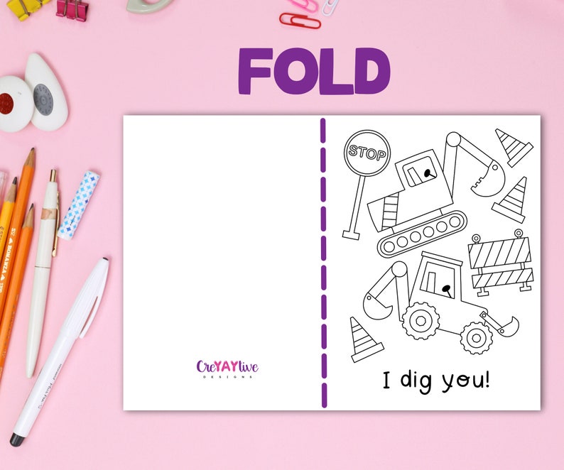 Printable Digger Colour in Card / Kids Valentines Colouring - Etsy