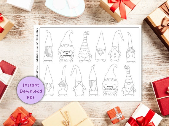Printable Christmas Gnome Colouring Page / Gonk Digital | Etsy