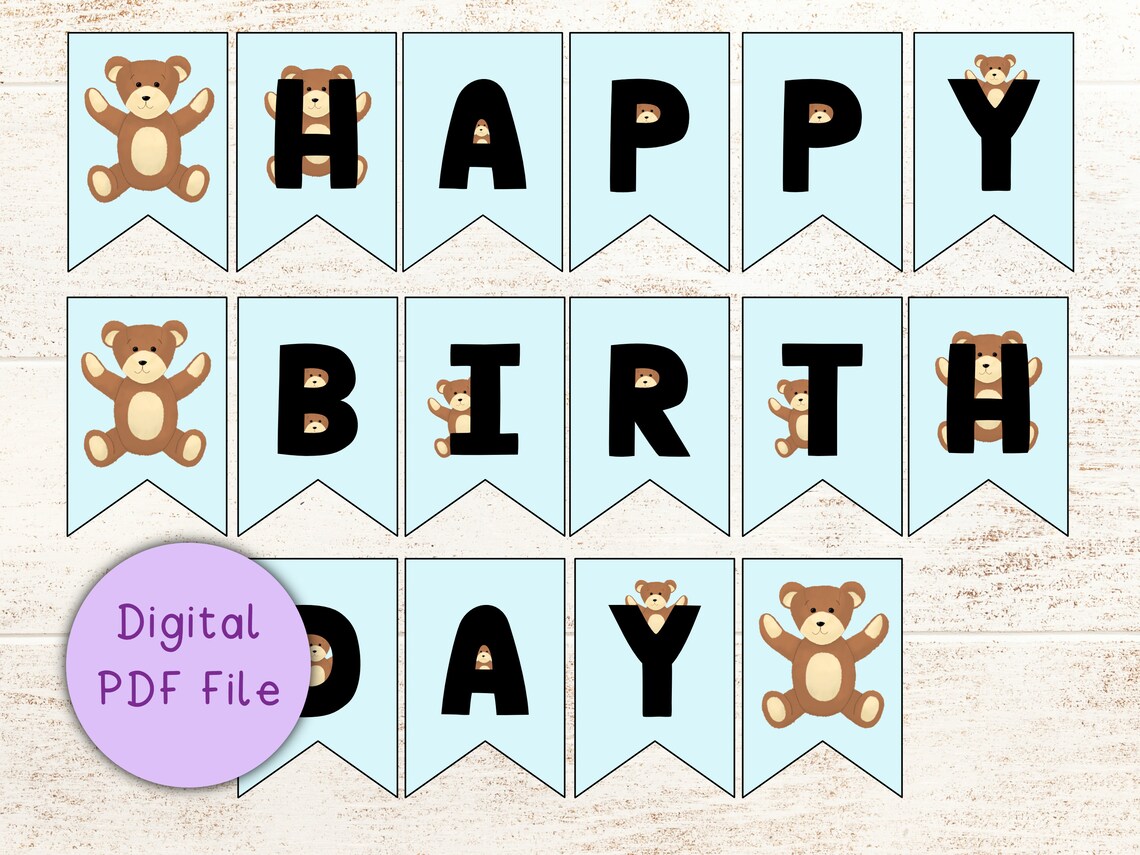 Printable Teddy Bear Happy Birthday Bunting / Bear Banner | Etsy